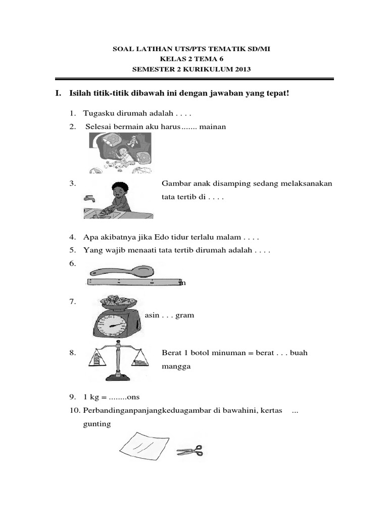 Soal UTS-PTS Kelas 2 Tema 6 Semester 2 | PDF