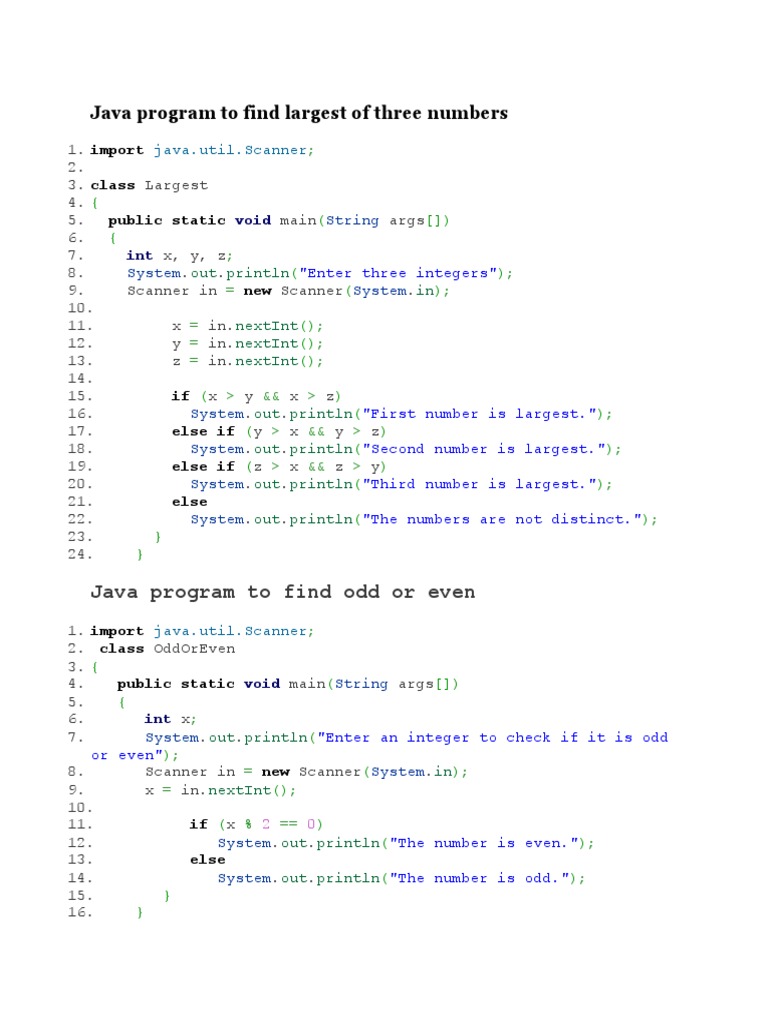 Java Program To Find Largest Of Three Numbers Pdf Integer Computer