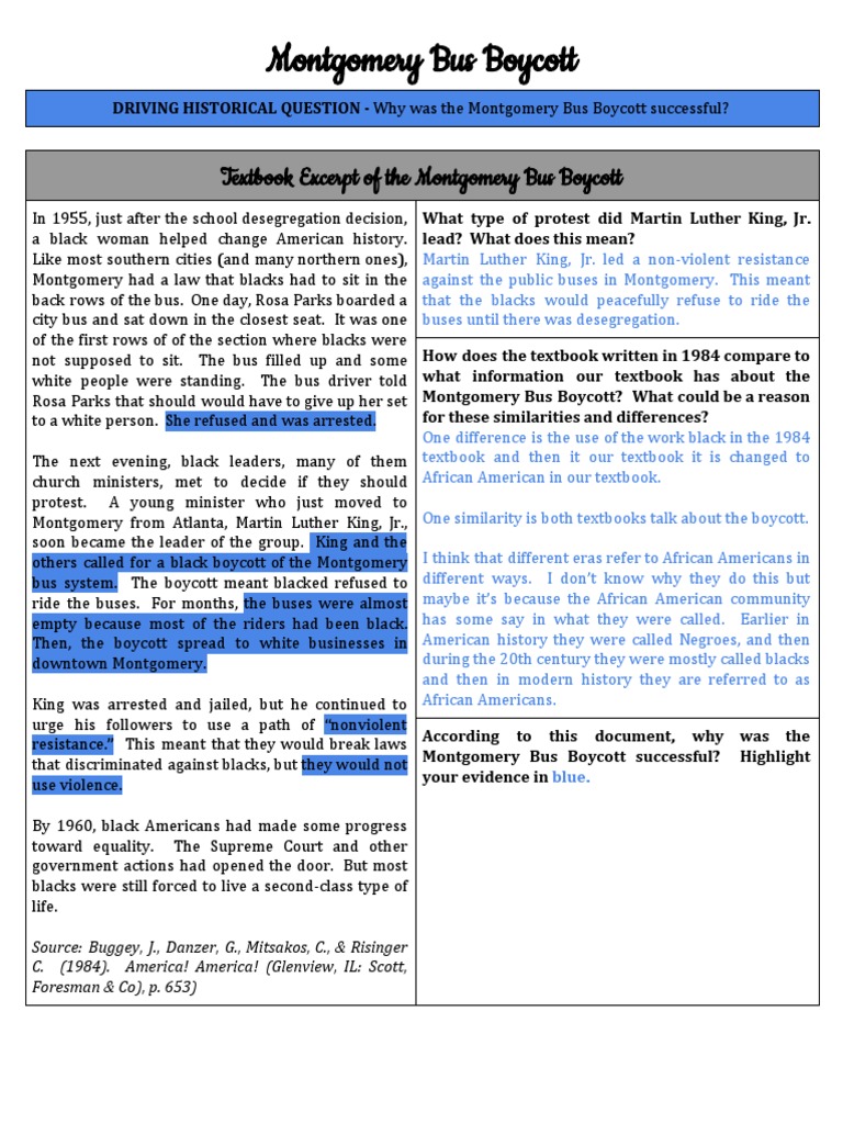 Montgomery Bus Boycott - Student Example | PDF | Rosa Parks | Civil ...