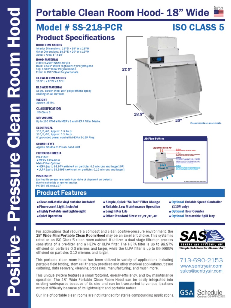 Portable ISO Class 5 Clean Room Hood | PDF | Filtration | Building ...