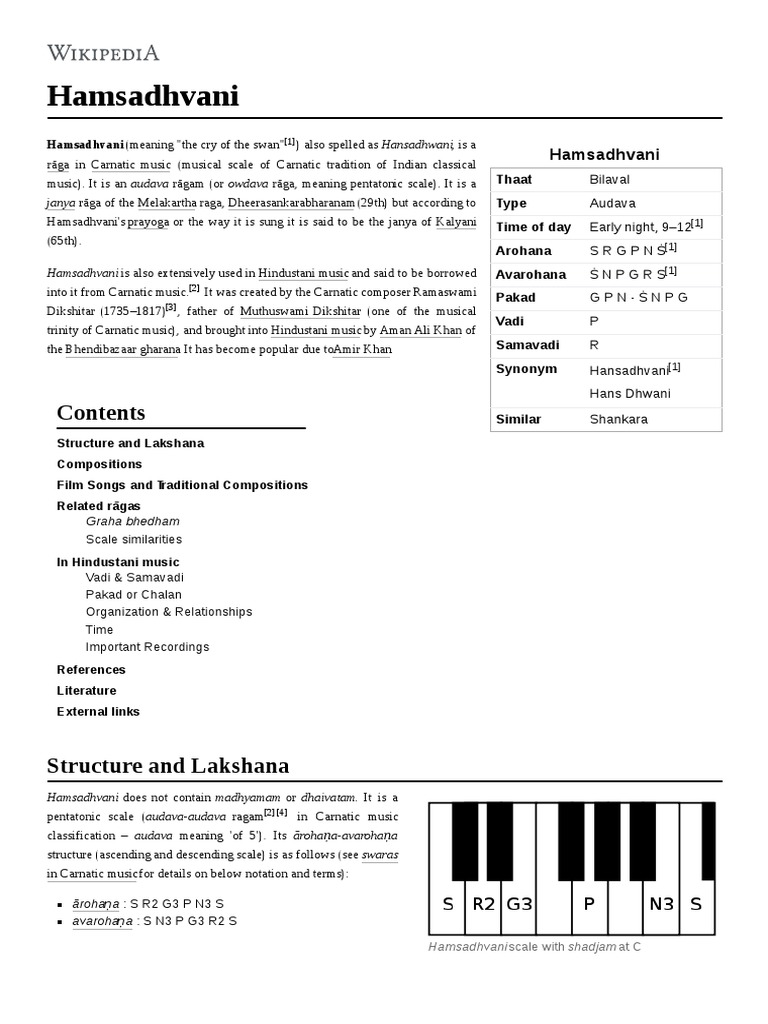 Hamsadhvani | PDF | Classical And Art Music Traditions | Entertainment ...