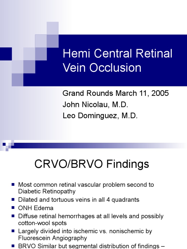 Hemi Central Retinal Vein Occlusion | Download Free PDF | Ischemia | Thrombosis