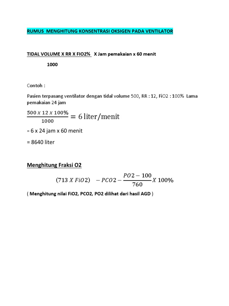 Rumus Menghitung Konsentrasi Oksigen Pada Ventilator | PDF