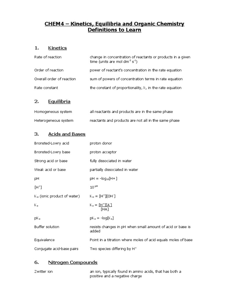Key Concepts in Kinetics, Equilibria, Organic Chemistry and Isomerism ...