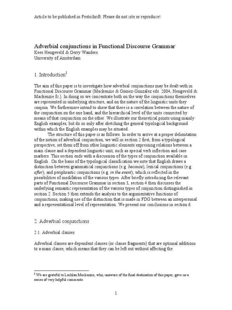 Adverbial Conjunctions in Functional Dis PDF | PDF | Clause | Phrase