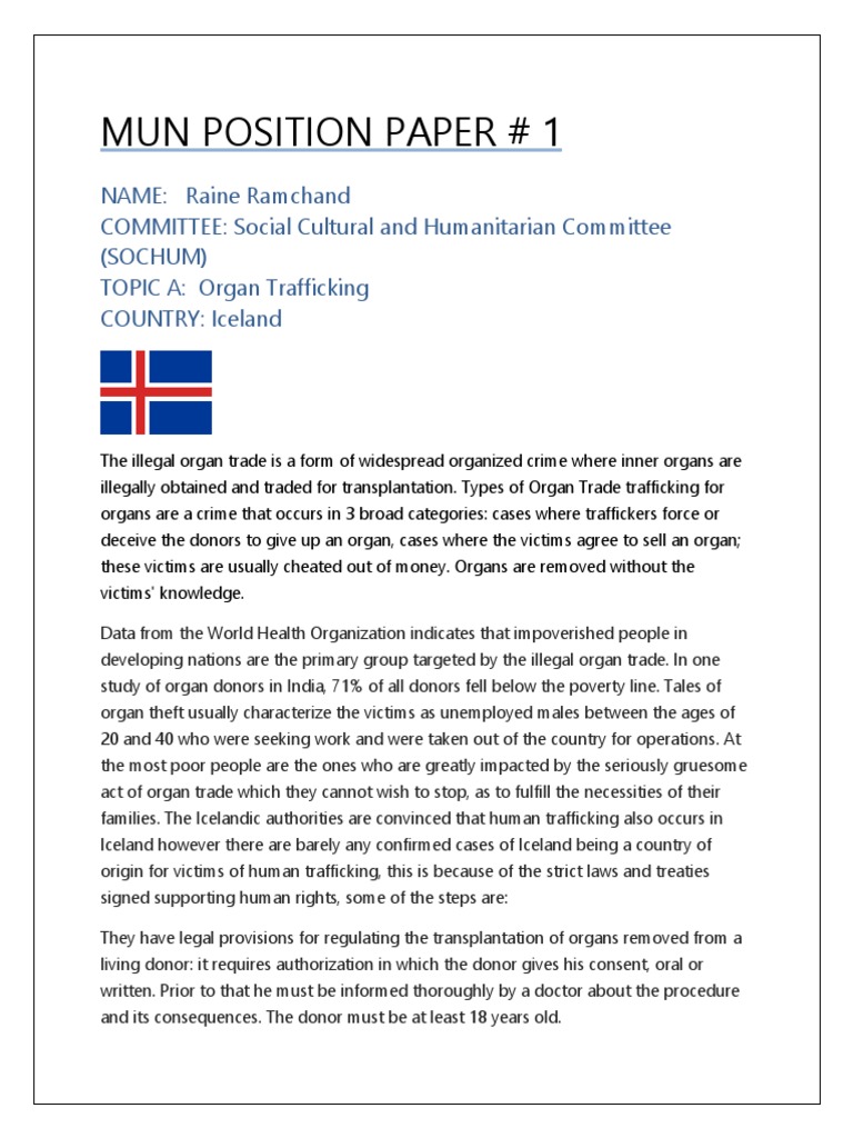 Mun Position Paper | PDF | Organ Donation | Human Trafficking