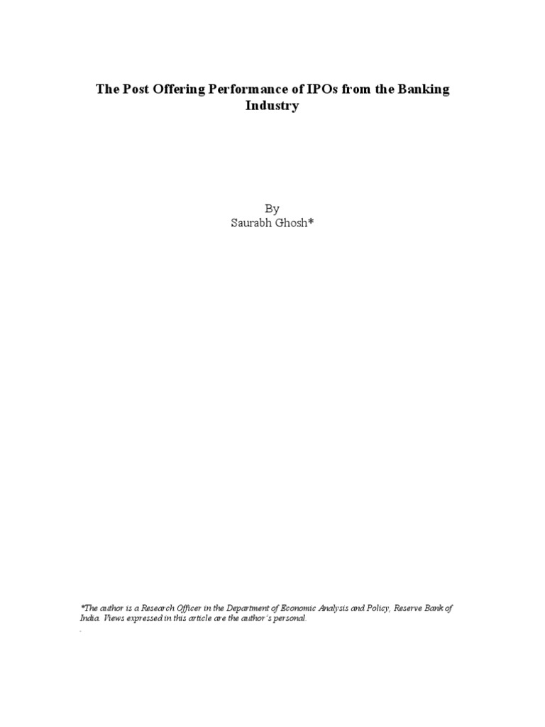 The Post Offering Performance of Ipos From The Banking Industry | PDF ...