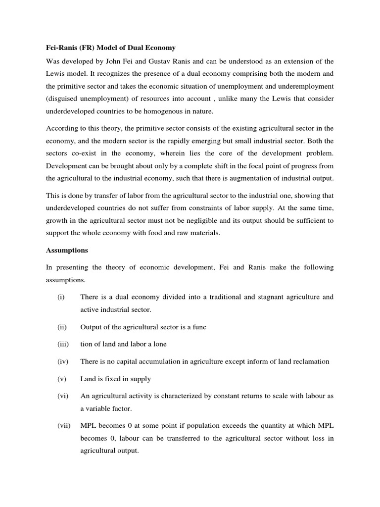Fei-Ranis Model of Dual Economy Development | PDF | Labour Economics ...
