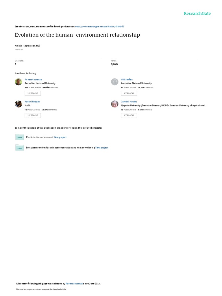 Evolution of The Human-Environment Relationship PDF | PDF | Habitat ...