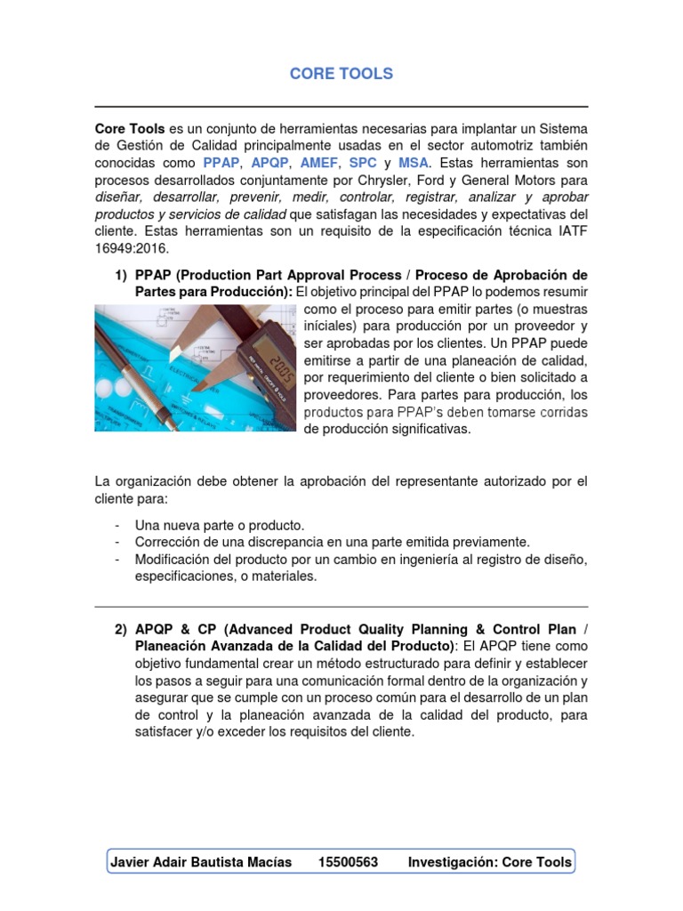 Core Tools | PDF | Calidad (comercial) | Estadísticas