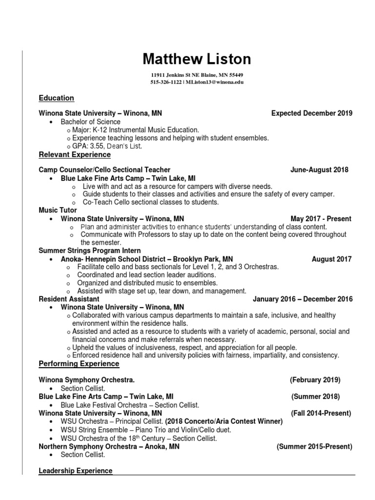 Resume 2 | PDF | Cello | Orchestras
