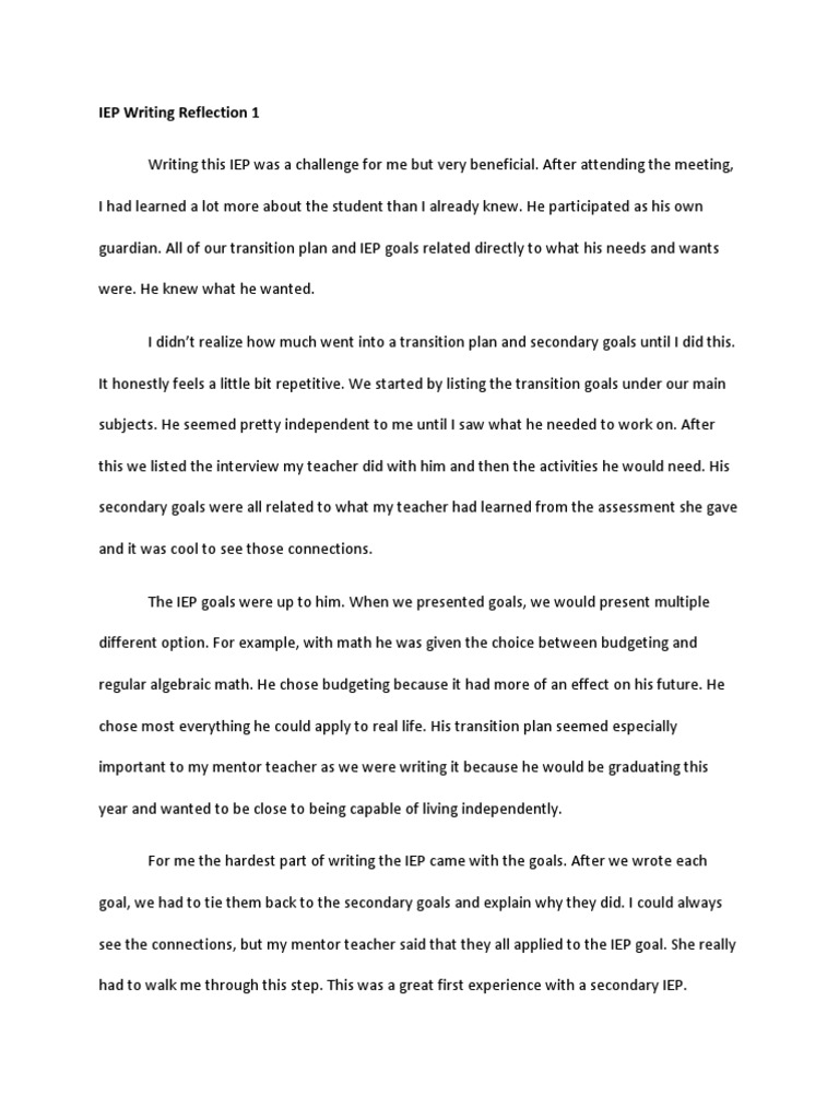 Iep Writing Reflection 1 | PDF