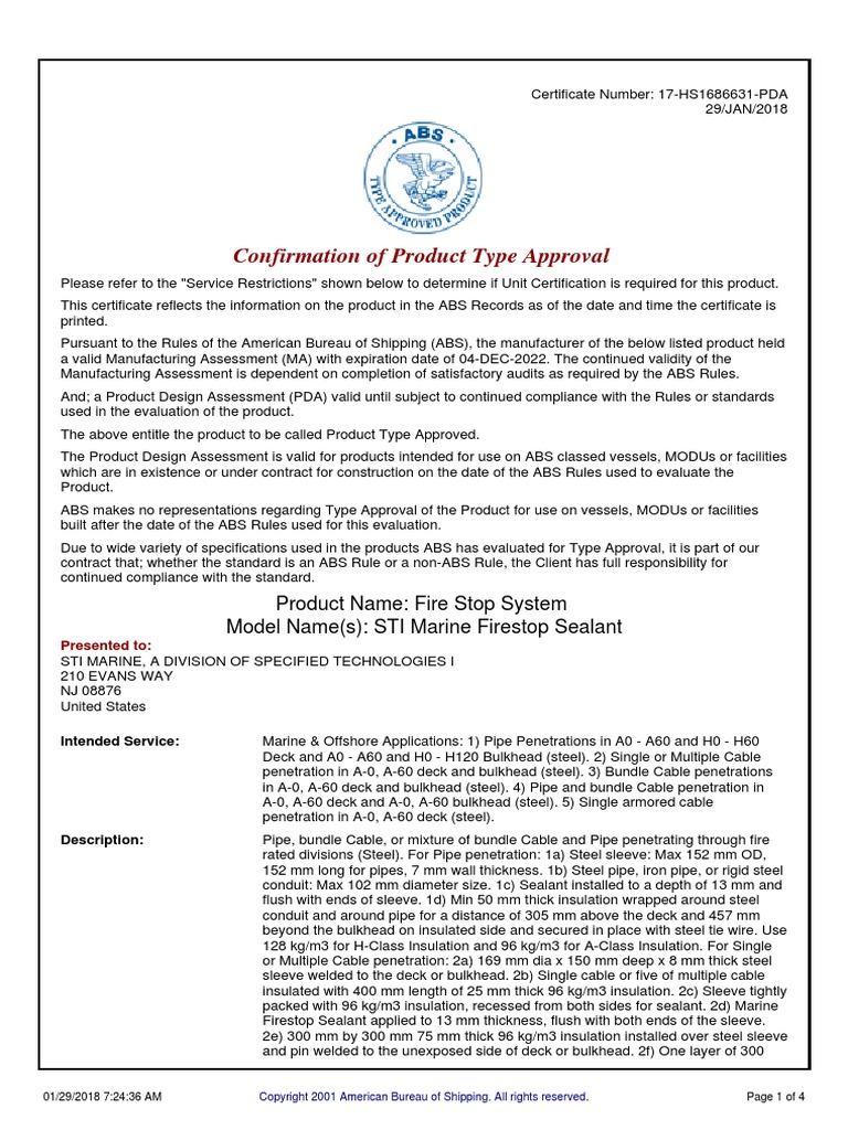 Marine Firestop Sealant | PDF | Pipe (Fluid Conveyance) | Engineering