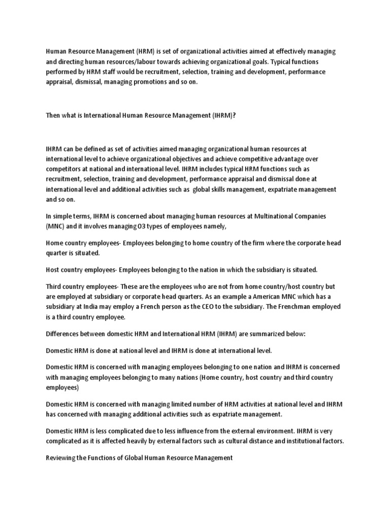 Managing Human Resources at the Global Level: Key Differences Between ...