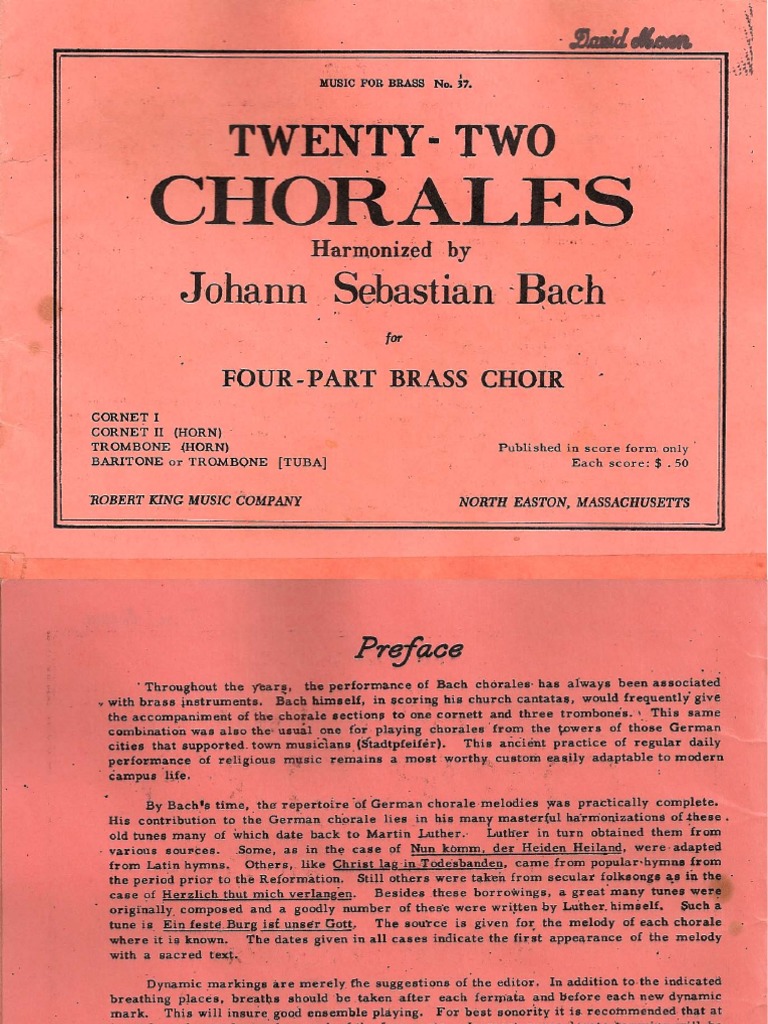 Bach Chorales For Brass Quintet | PDF