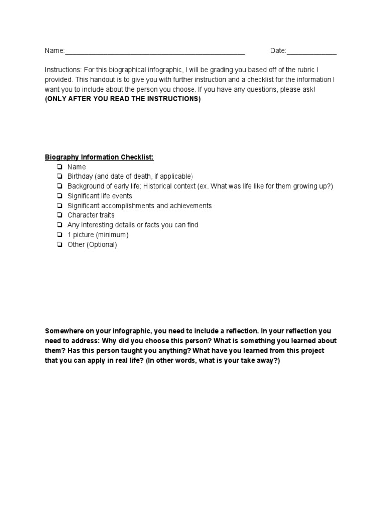 Biography Infographic Information Checklist