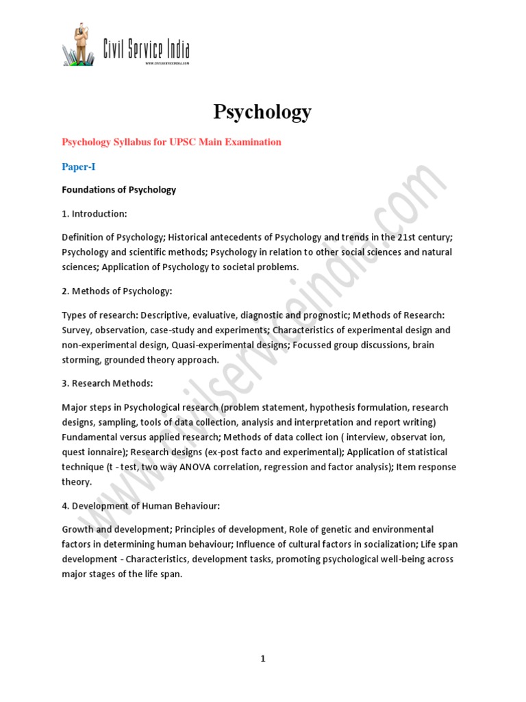 Psychology: Psychology Syllabus For UPSC Main Examination | Download ...