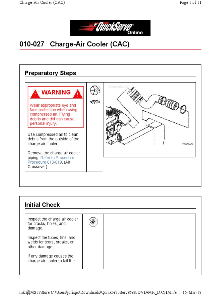 010-027 Charge-Air Cooler (CAC) : Preparatory Steps | PDF | Leak | Pressure