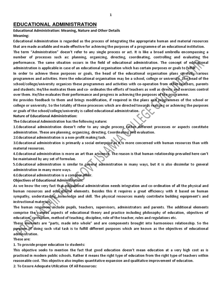 Understanding Educational Administration | PDF | Teachers | Goal
