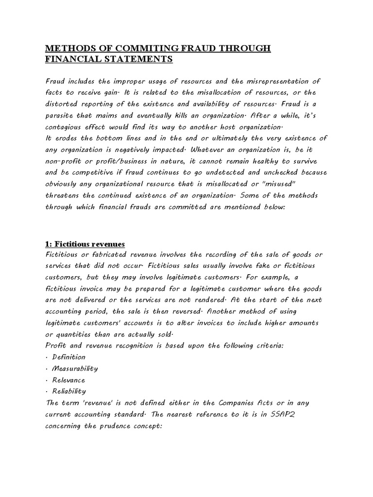 Methods of Committing Financial Fraud | PDF | Valuation (Finance) | Fraud