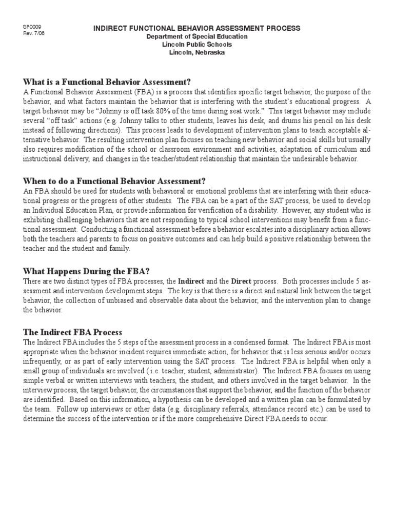 sp0009 - Functional Assessment PDF | PDF | Observation | Behavior