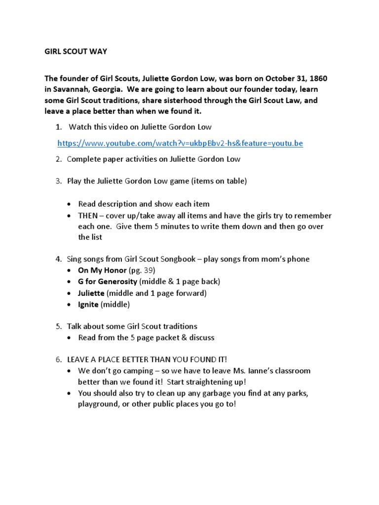 Girl Scout Traditions & Activities | PDF | Cooking, Food & Wine