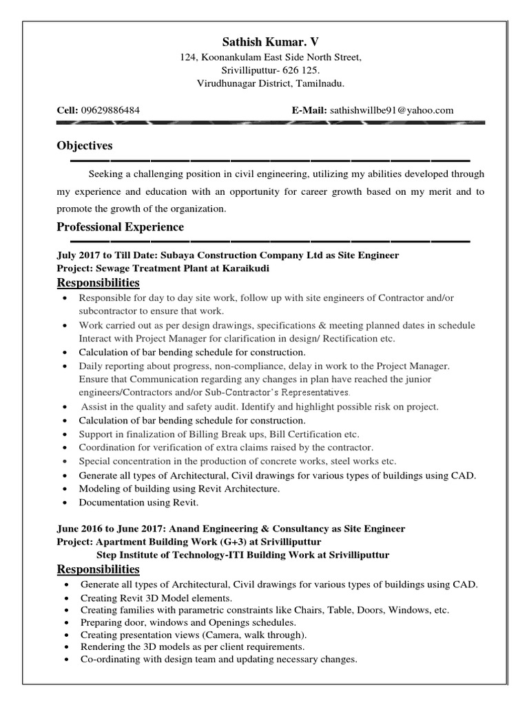 Sathish Resume | PDF | General Contractor | Specification (Technical ...