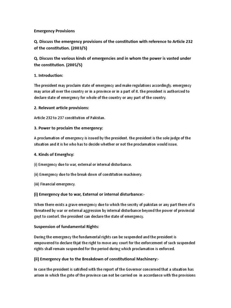 Emergency Provisions Pdf State Of Emergency Proclamation