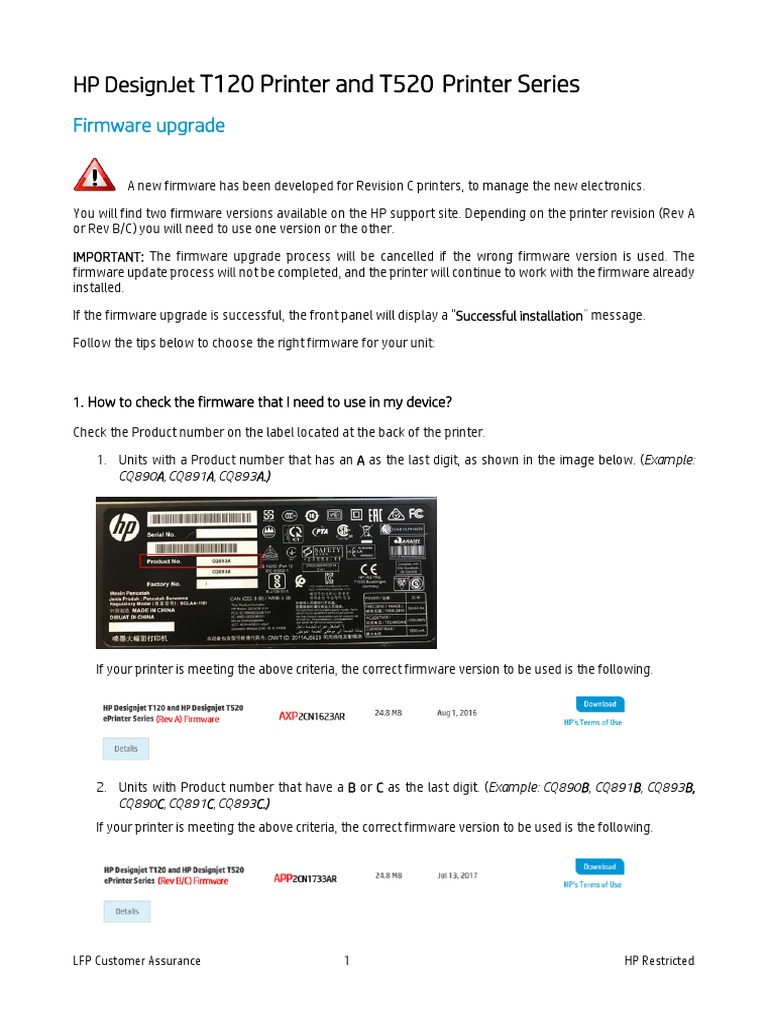 HP DesignJet T120 Printer and T520 Printer Series Firmware Upgrade PDF ...