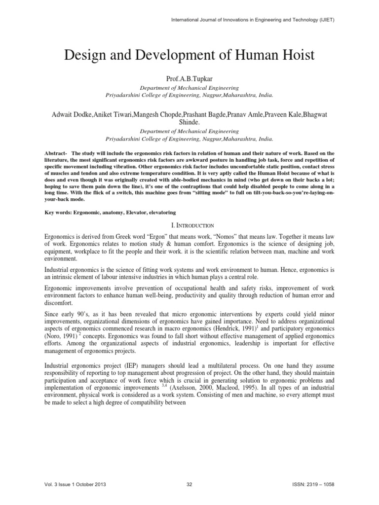 Design and Development of the "Human Hoist | PDF | Human Factors And ...