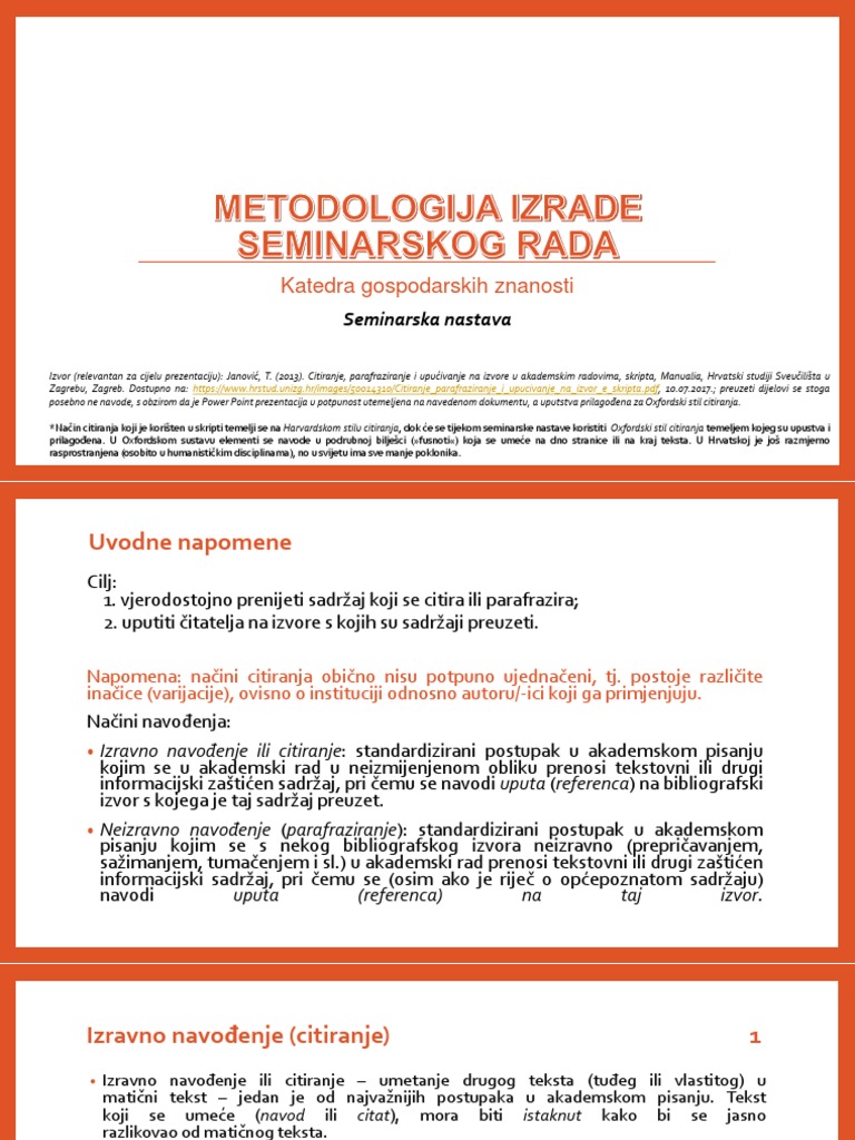 Metodologija Izrade Seminarskog Rada | PDF