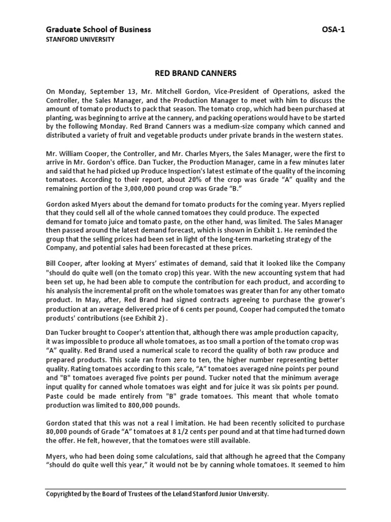 Red Brand Canners Case | PDF | Tomato | Canning