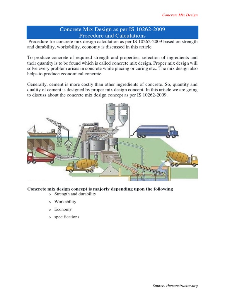 Concrete Mix Design Calculation For M20 | PDF