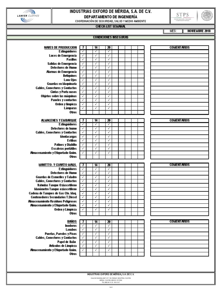 CHECK LIST SEMANAL | Naturaleza