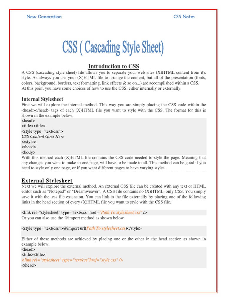 Css Notes | PDF | Cascading Style Sheets | Html Element