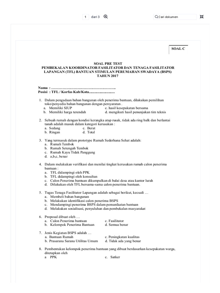 Soal Pre Test TFL BSPS 2017 | PDF | Ilmu Sosial
