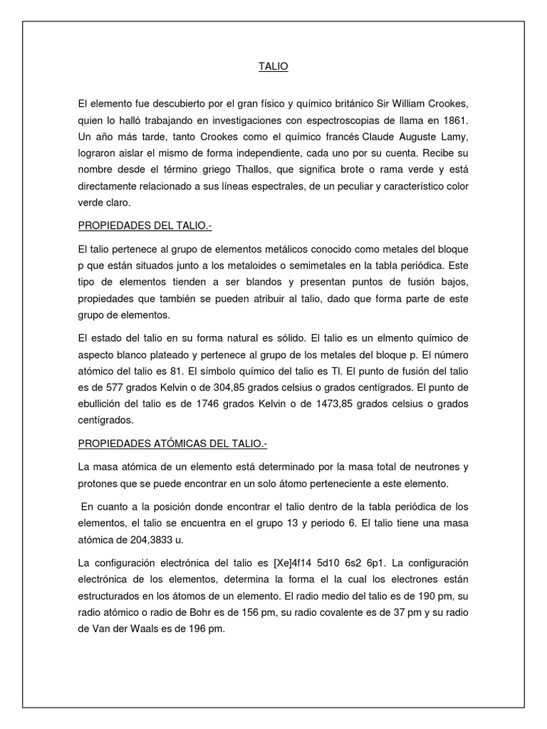 Talio | PDF | Tabla periódica | Átomos