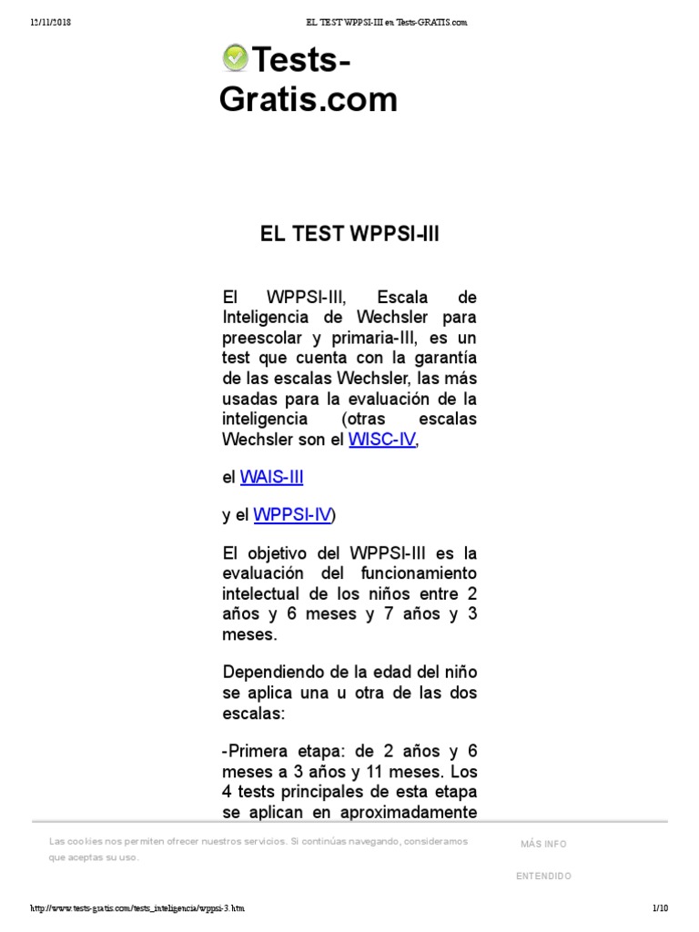 El Test Wppsi-III Definiciones | PDF | Cociente de inteligencia ...