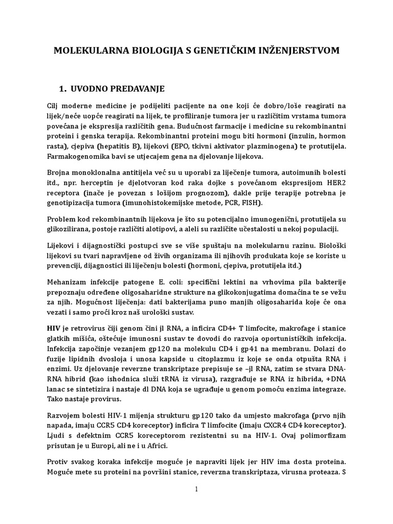 Molekularna Biologija Skripta Za Ispit | PDF