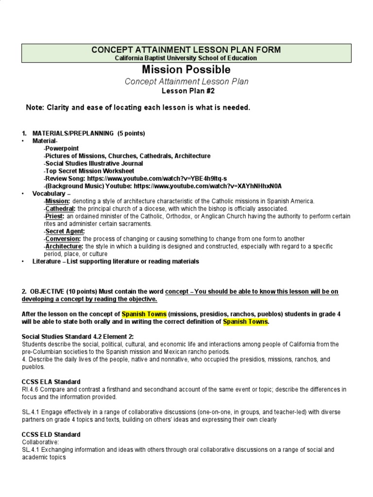 Concept Attainment Lesson Plan 2 | Download Free PDF | Psychological ...