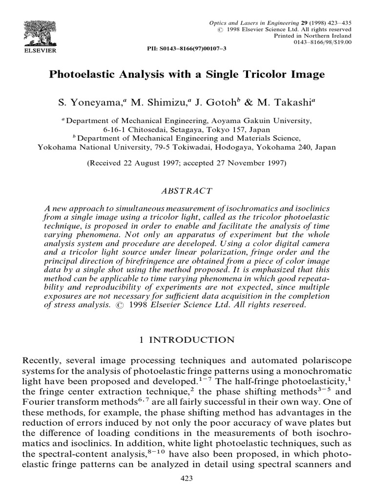 A Single Shot Technique: Determining Photoelastic Fringe Orders and ...
