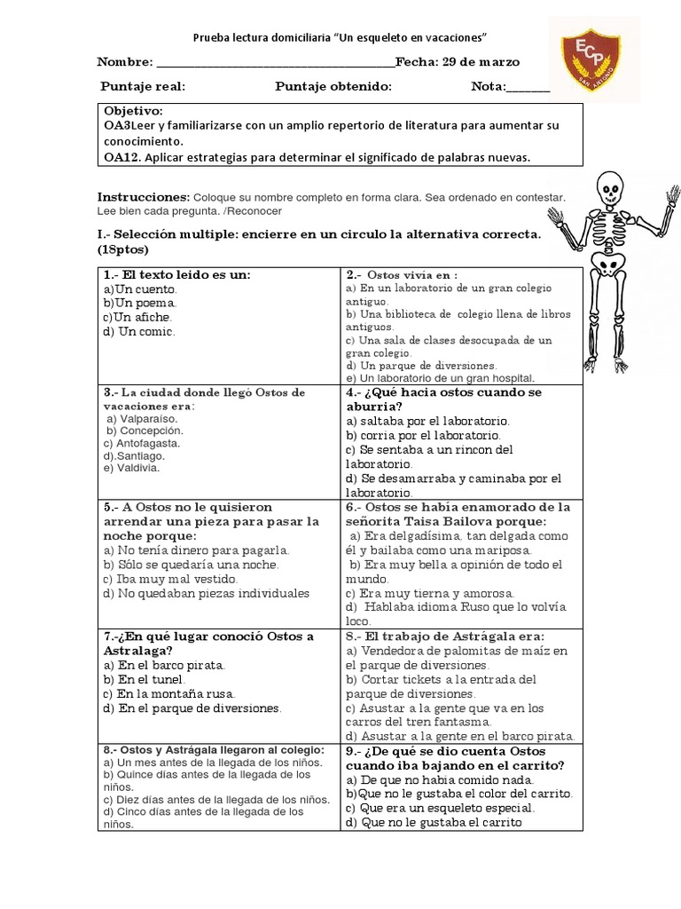 Prueba Libro Un Esqueleto en Vacaciones2 | PDF | Ocio