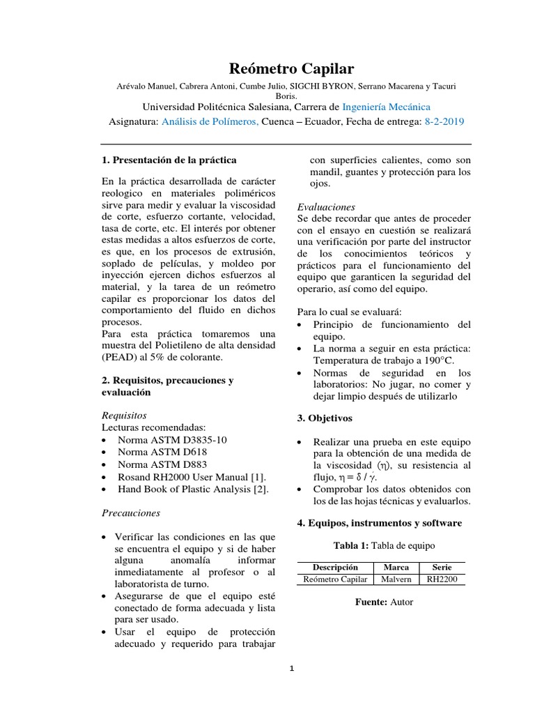 PDL Reometro Capilar | PDF | Viscosidad | Ciencia de los materiales