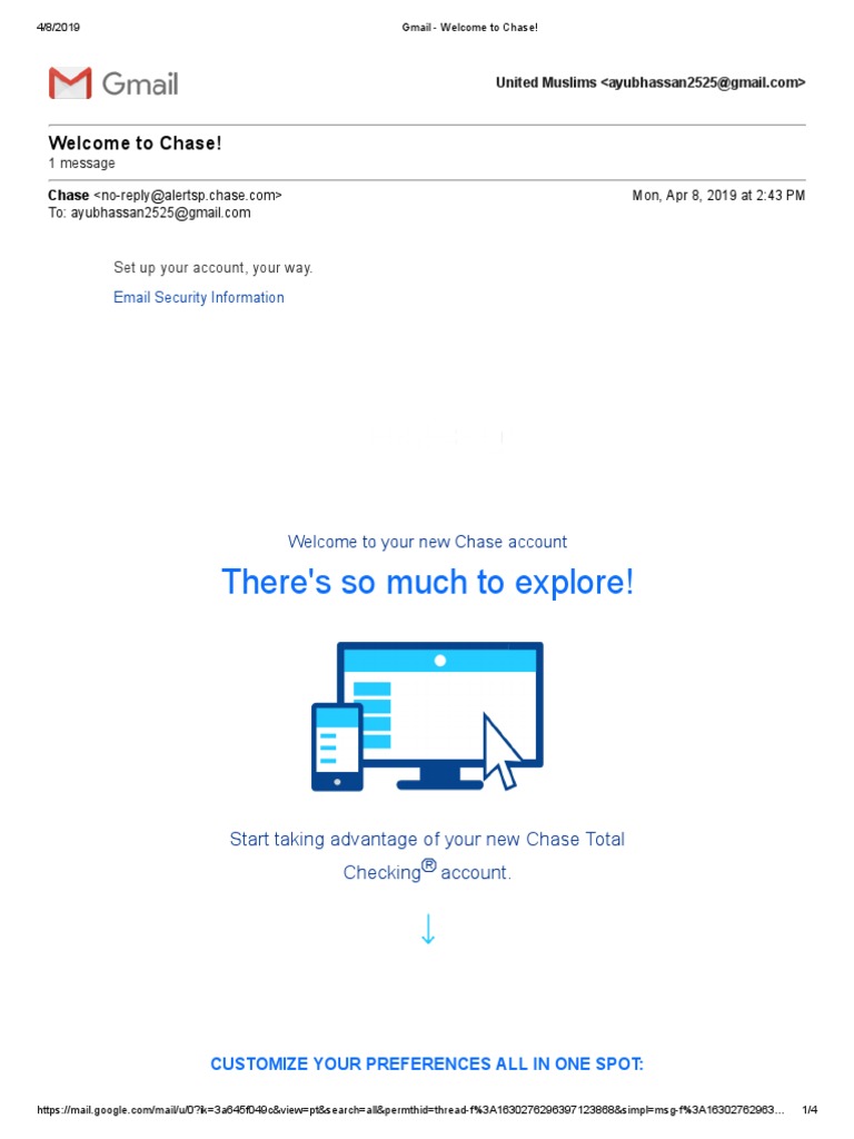 Gmail - Welcome To Chase! PDF | PDF | Gmail | Chase Bank