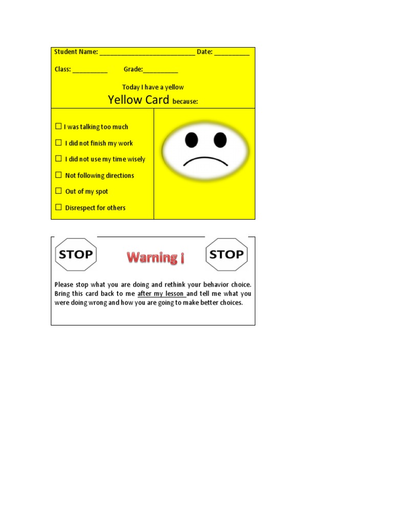 Yellow Card | PDF | Behavior Modification | Learning