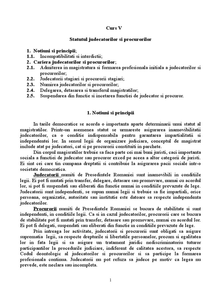 Organizarea Sistemului Judiciar Romanesc - Curs 5 - Statutul ...