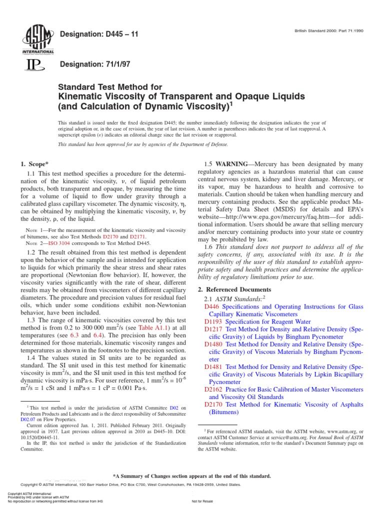 Astm D445 PDF | PDF | Viscosity | Thermometer