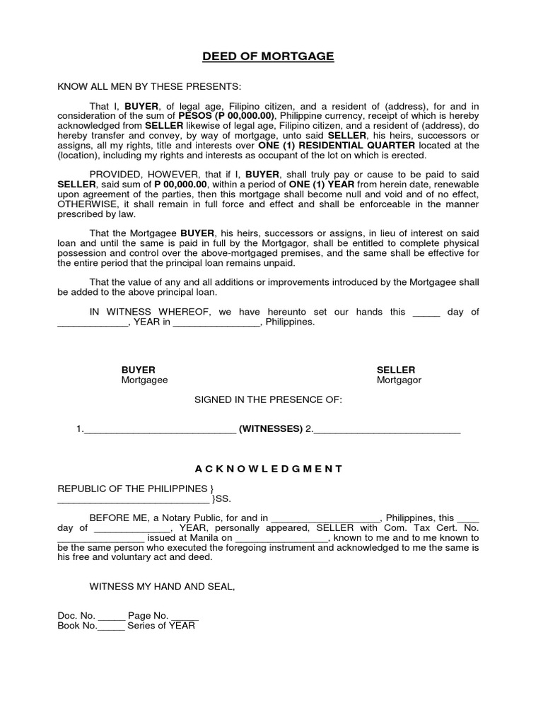 Deed of Mortgage 2019 | PDF | Mortgage Law | Deed