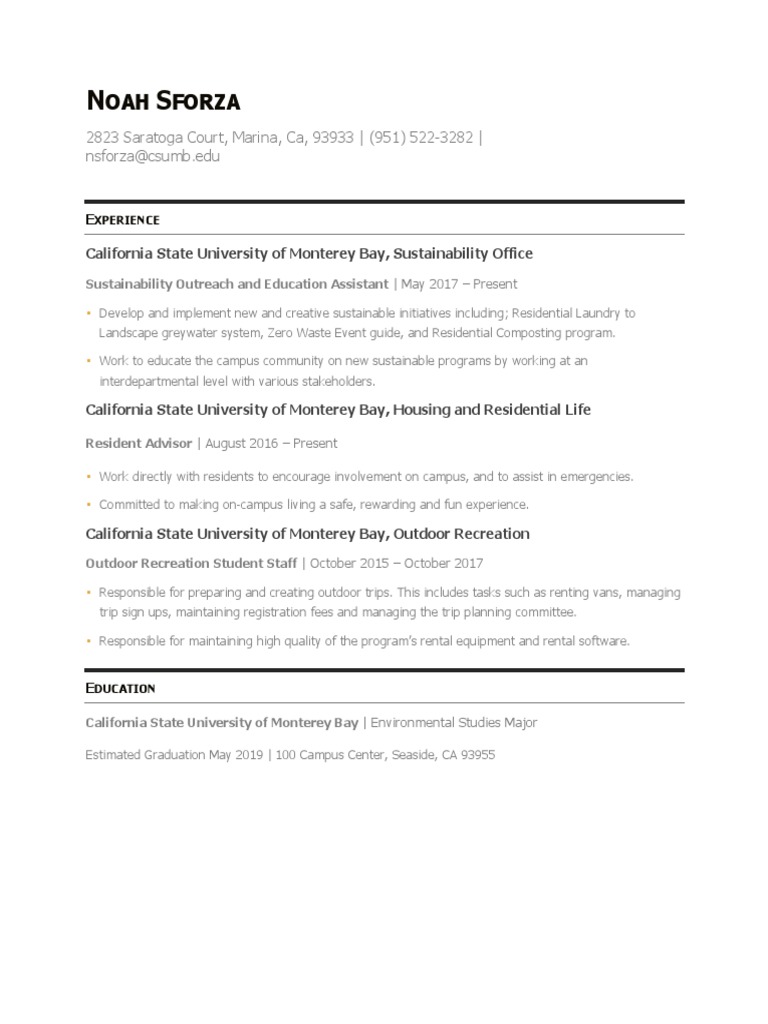 Resume Sforzaspring2019 | PDF | Business | Social Science