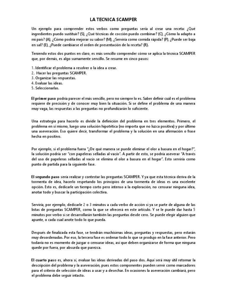 La Tecnica Scamper | PDF | Verbo | Matriz (Matemáticas)